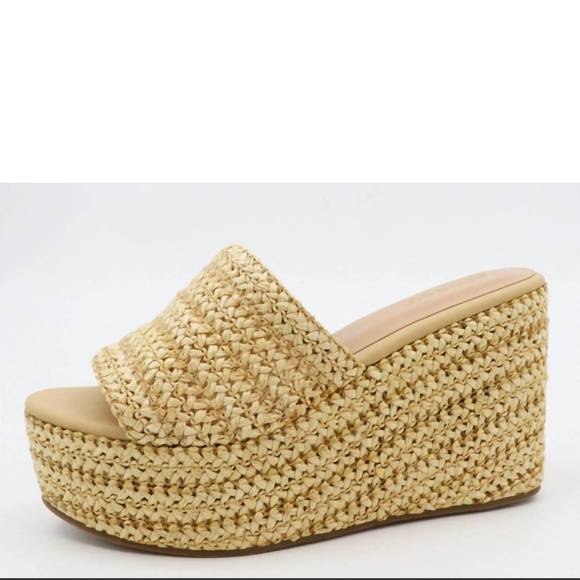 BAMBOO | Shoes | New Bamboo Nopal Woven Wedge Sandal In Tan | Poshmark